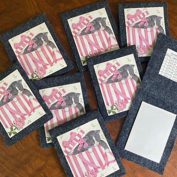 Games | Cats Duplicate Bridge Vintage Felt Score Pads Set Of 8 Cat In A ...